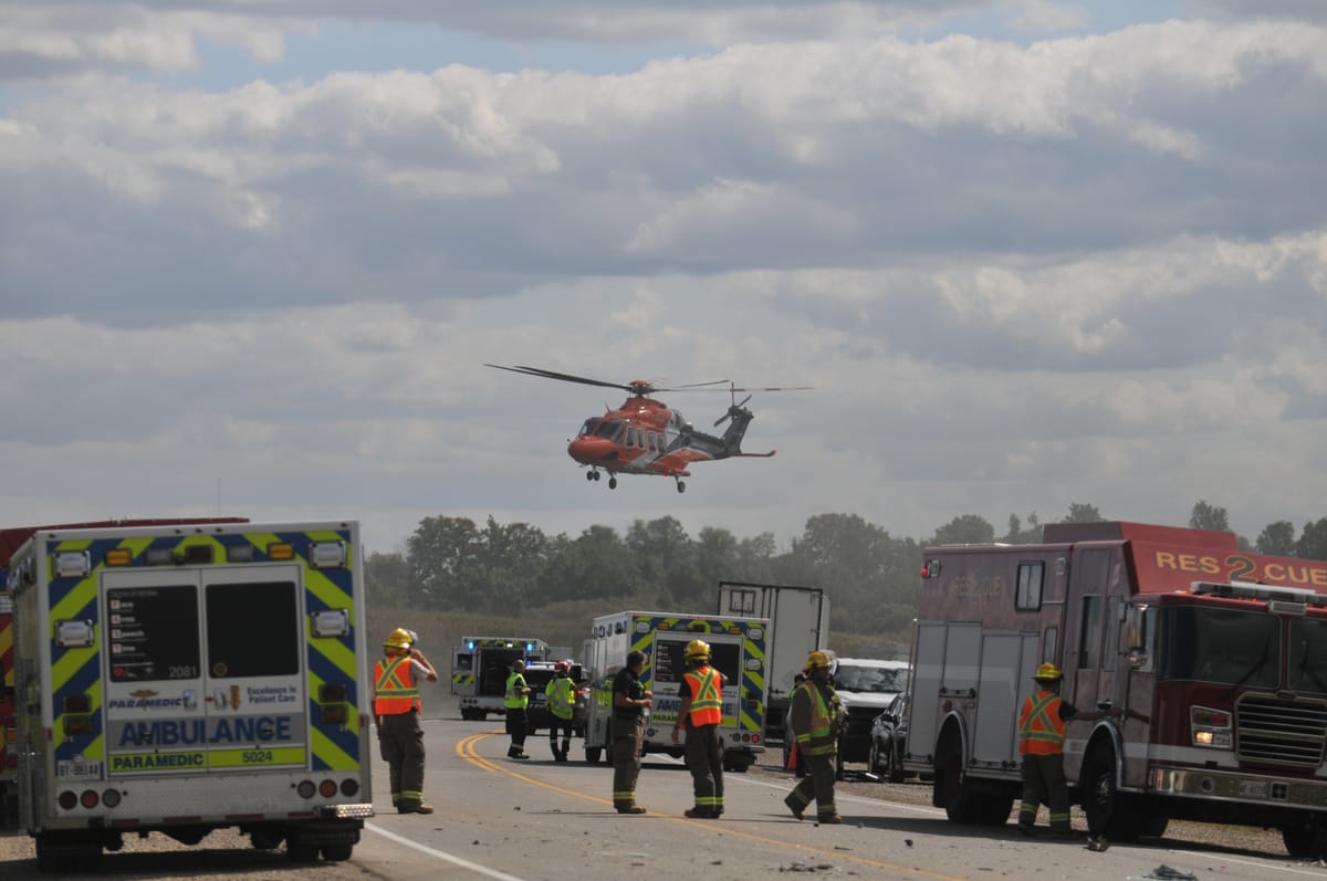 Multi-vehicle collision involving a transport truck